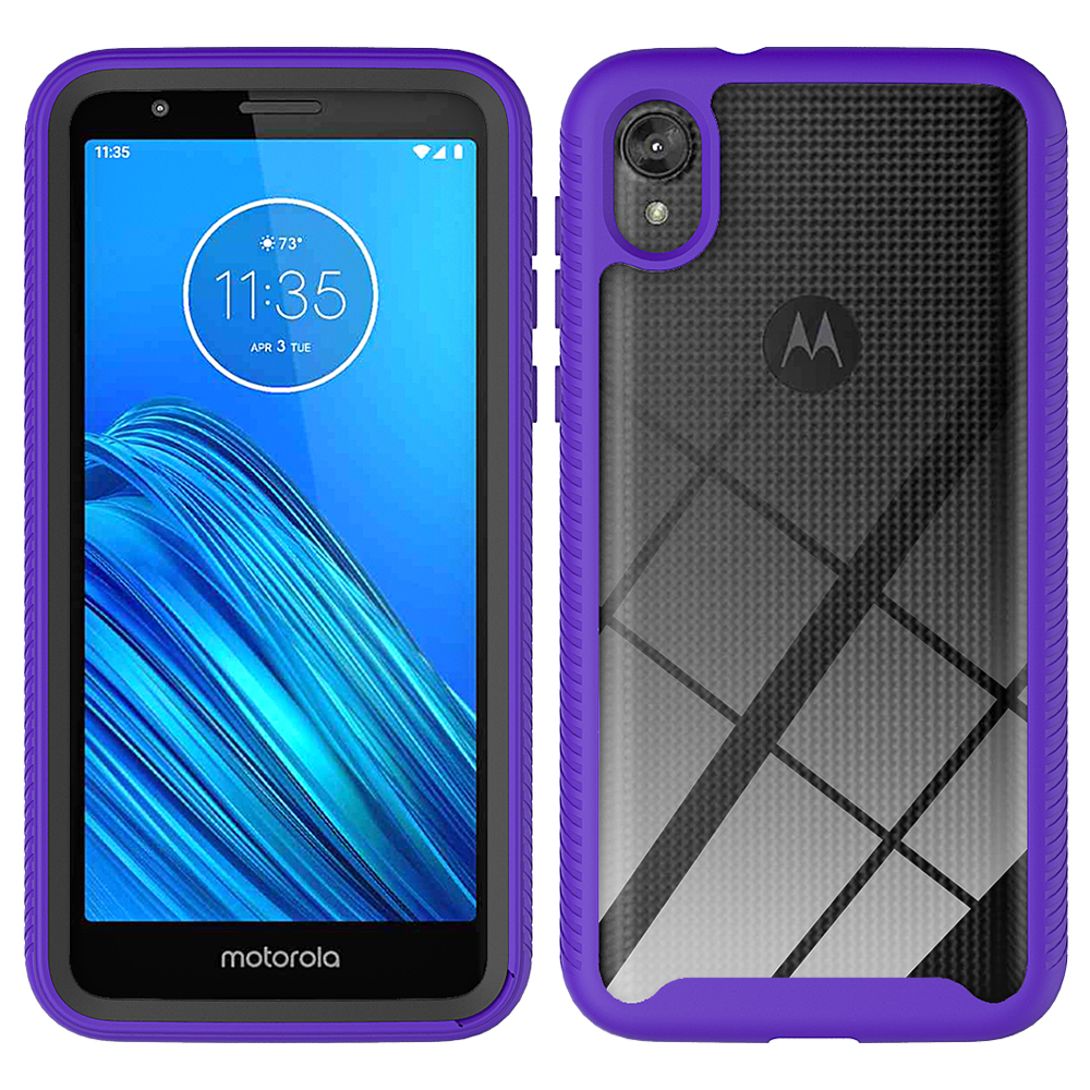 Wholesale Motorola Moto E6 Clear Dual Defense Hybrid Case Purple